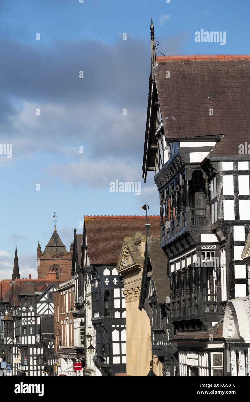 UK, Chester, Victorian renovated buildings to look medieval Stock Photo ...