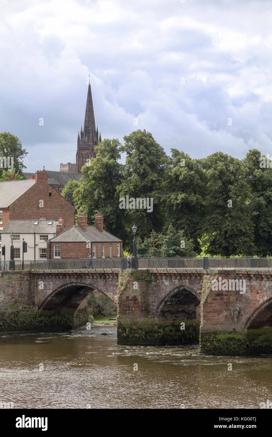 UK, Chester, the Old Dee bridge over the river Dee at Chester Stock ...