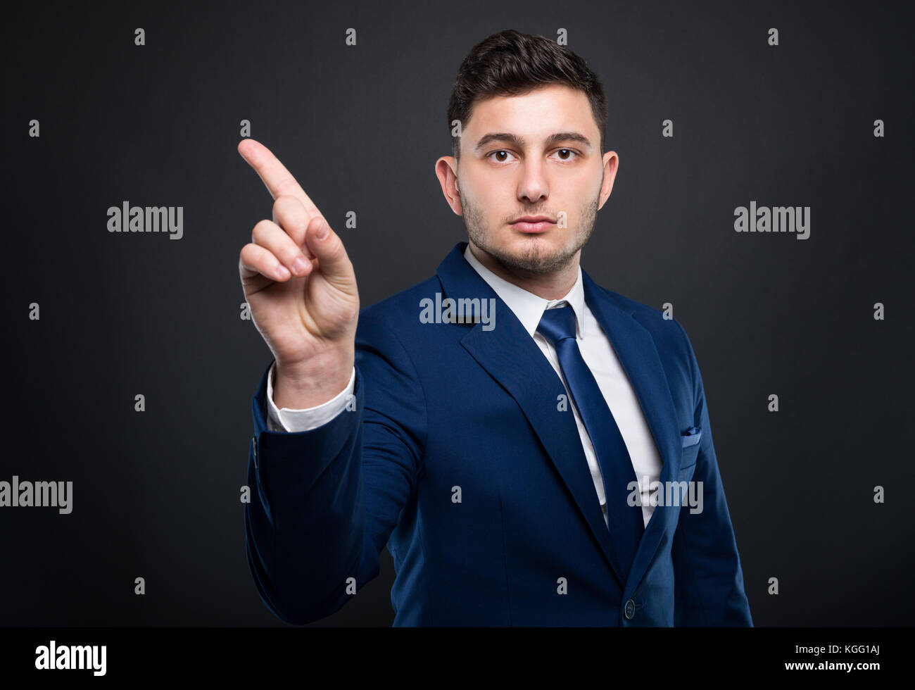 Male entrepreneur doing refusal sign with finger or disapprove a ...