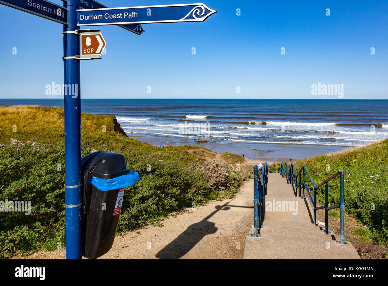 Sign for Durham Coast Path at the top of the steps to the beach at ...