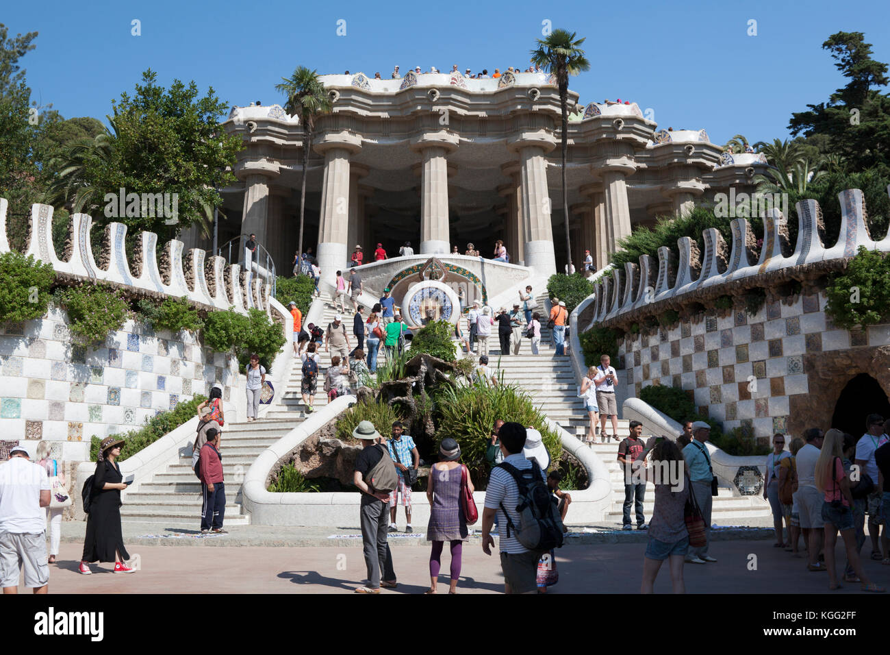 Spain, Barcelona, Parc Guell main steps Stock Photo - Alamy