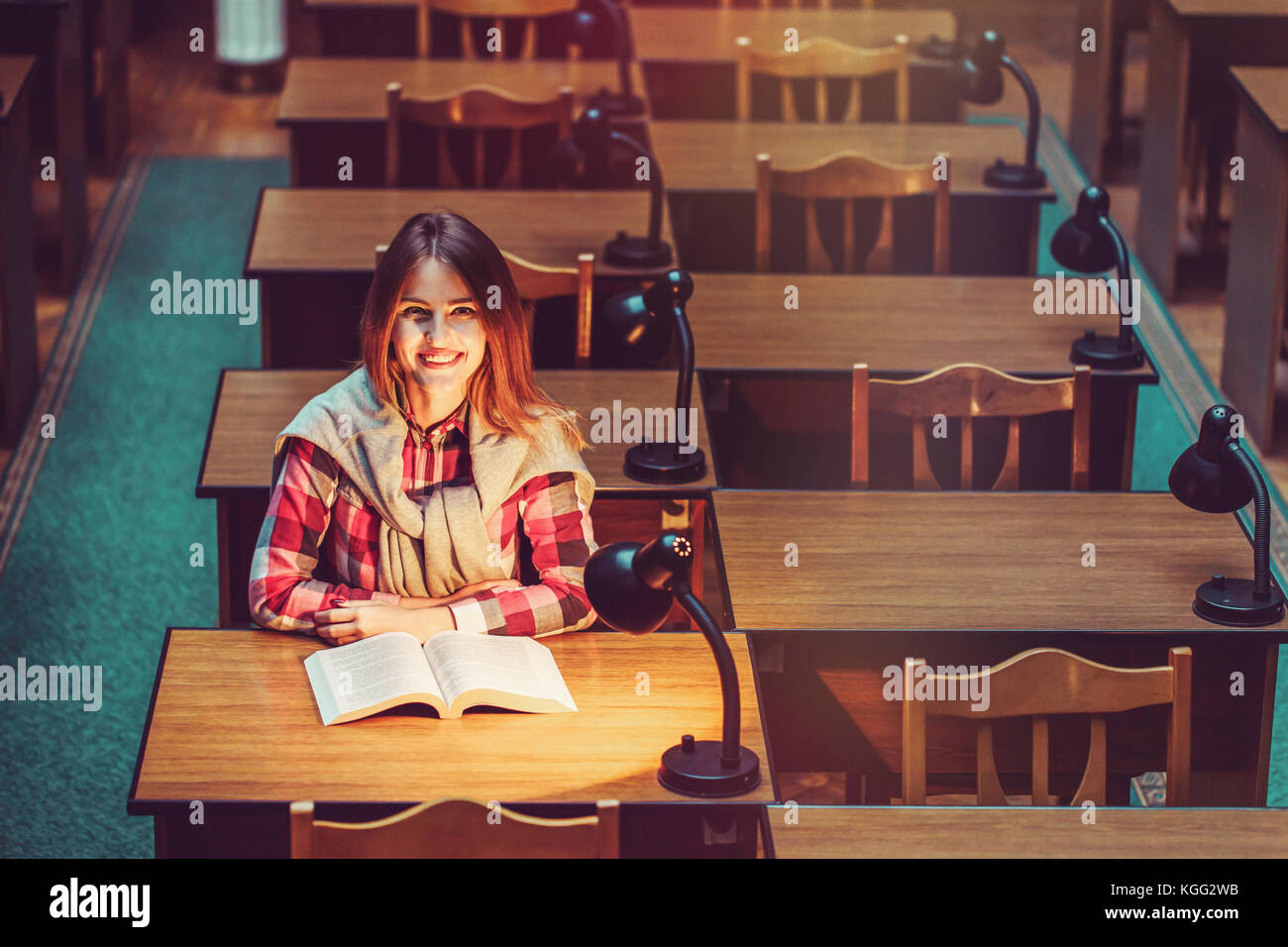 Successful Girl Studying Hard in Library Stock Photo - Alamy