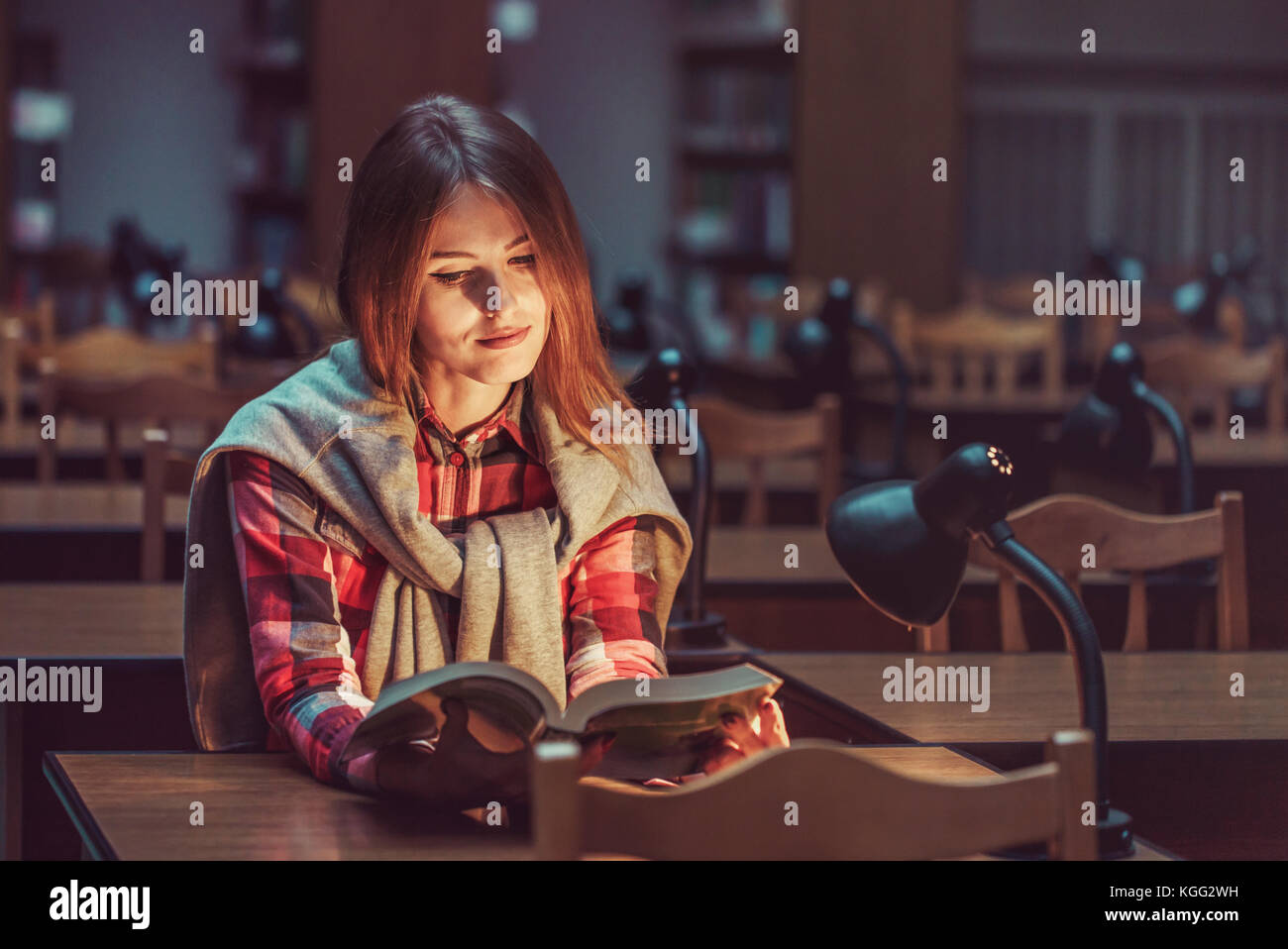 Successful Girl Studying Hard in Library Stock Photo - Alamy