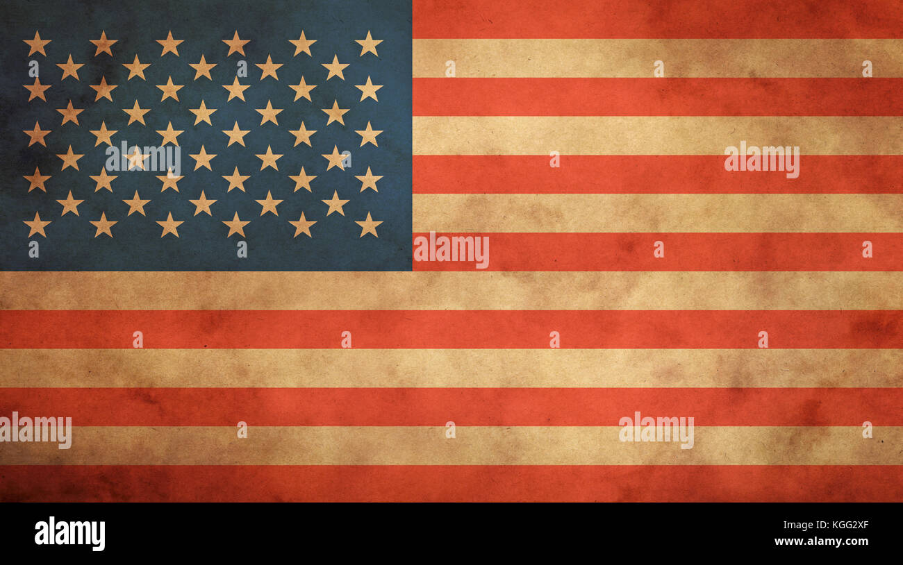 Old grunge vintage dirty faded American US national flag over ...