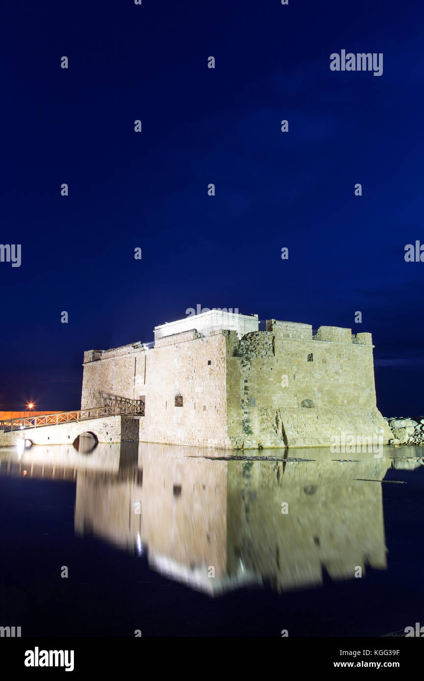 Cyprus, Pathos, Pathos castle at night Stock Photo - Alamy