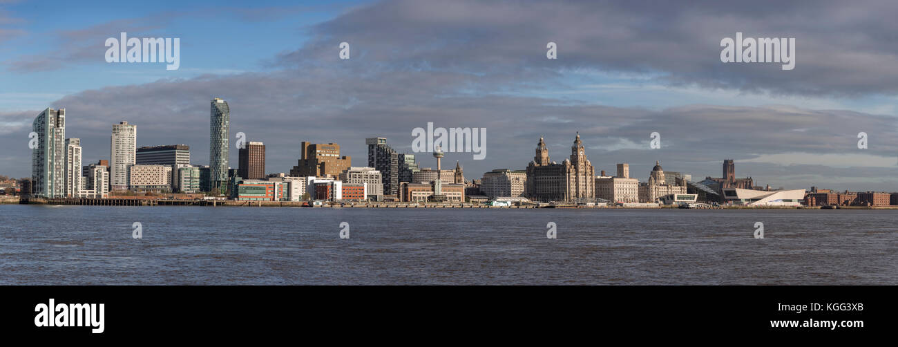 Liverpool pierhead waterfront. Pano. Panorama Stock Photo - Alamy