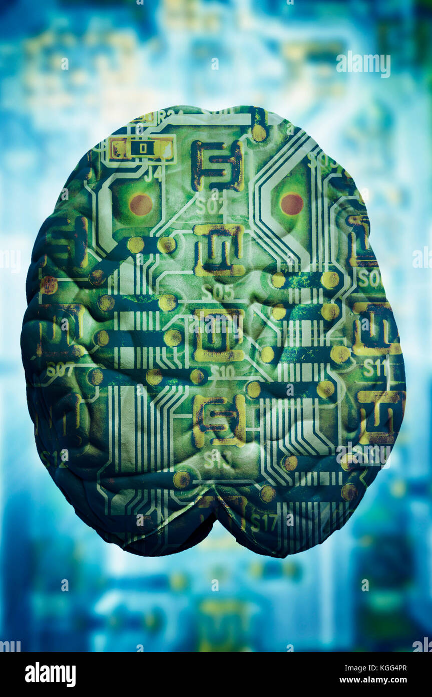 electronics component and human brain, wired brain concept Stock Photo ...
