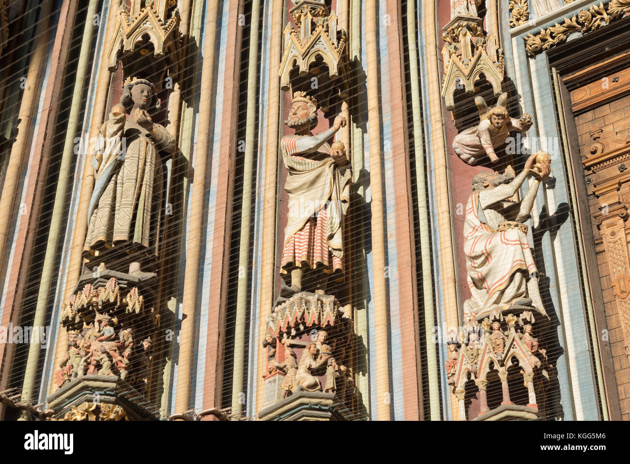 Statues on the facade of Freiburg Minster (cathedral of Freiburg im ...