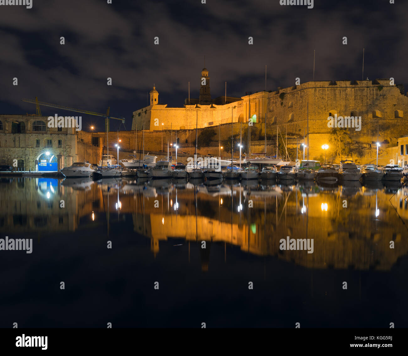 City Senglea at night. View from Birgu Stock Photo - Alamy