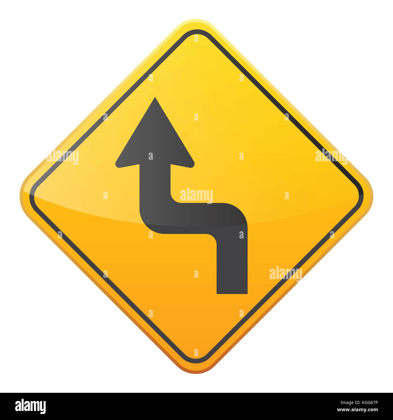 Road yellow sign on white background. Road traffic control.Lane usage ...