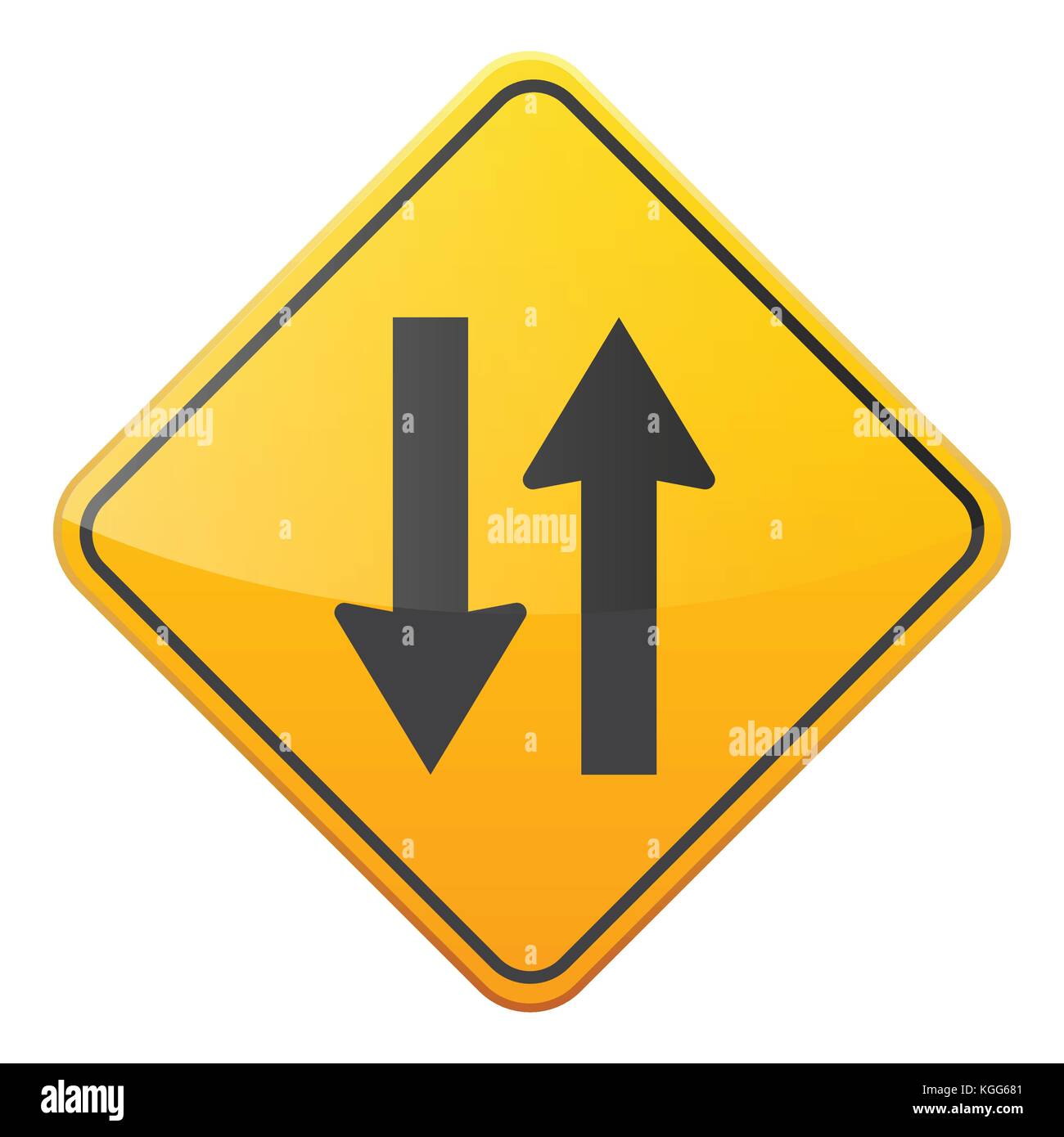 Road yellow sign on white background. Road traffic control.Lane usage ...