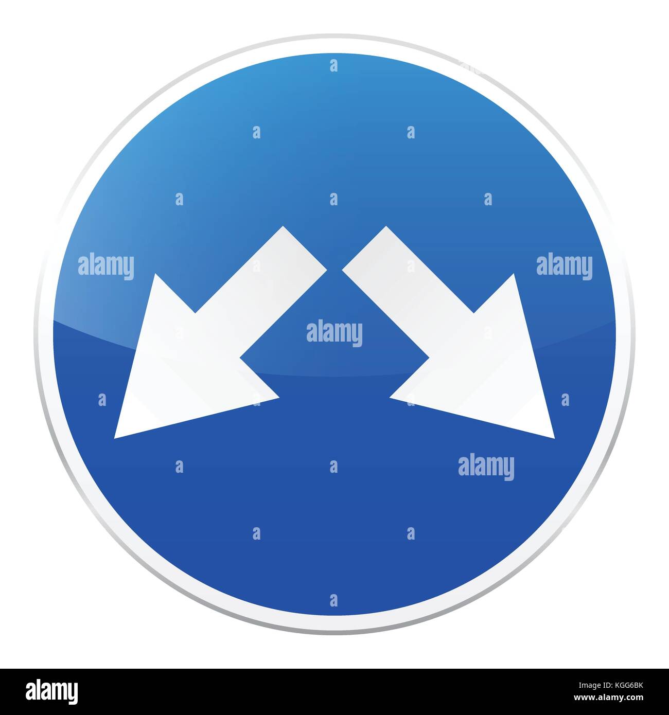 Road blue sign on white background. Road traffic control.Lane usage ...