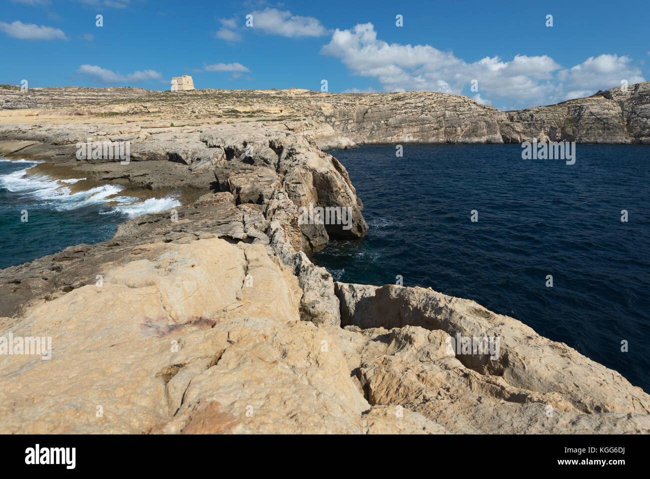 Northwestern coast of the island of Gozo (Malta), Dwejra Tower Stock ...