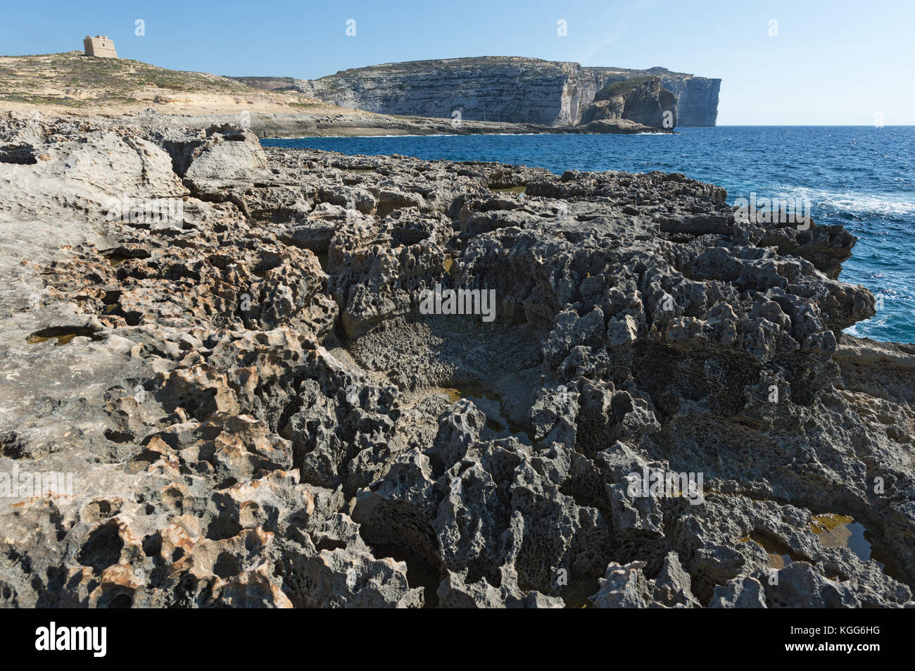 Northwestern coast of the island of Gozo (Malta), Dwejra Tower Stock ...