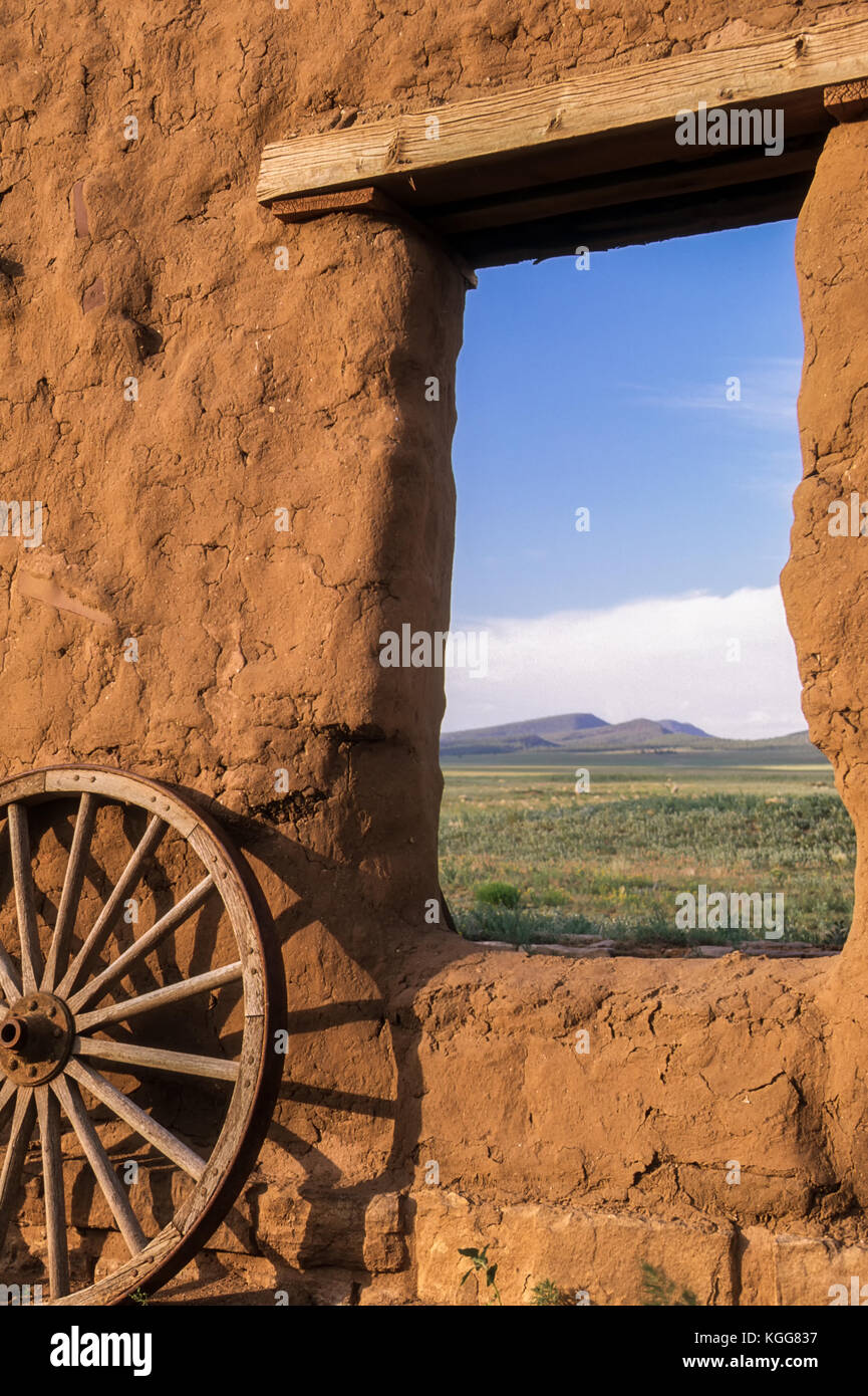 Wagon wheel and window, Mechanics' Corral, Fort Union National Monument ...