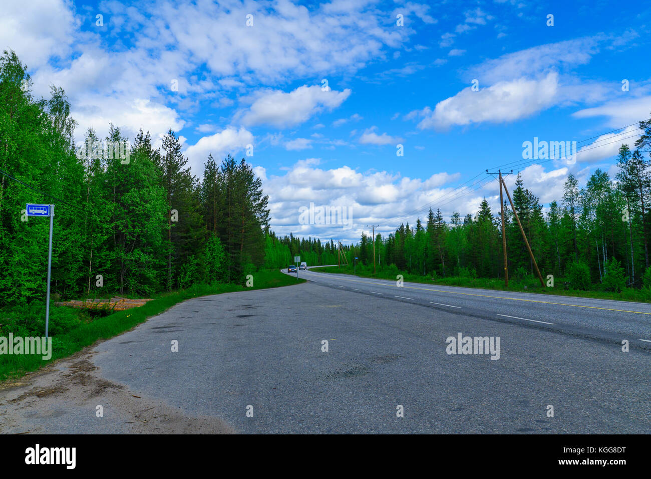 Road and a bus stop in Lapland, Finland Stock Photo - Alamy