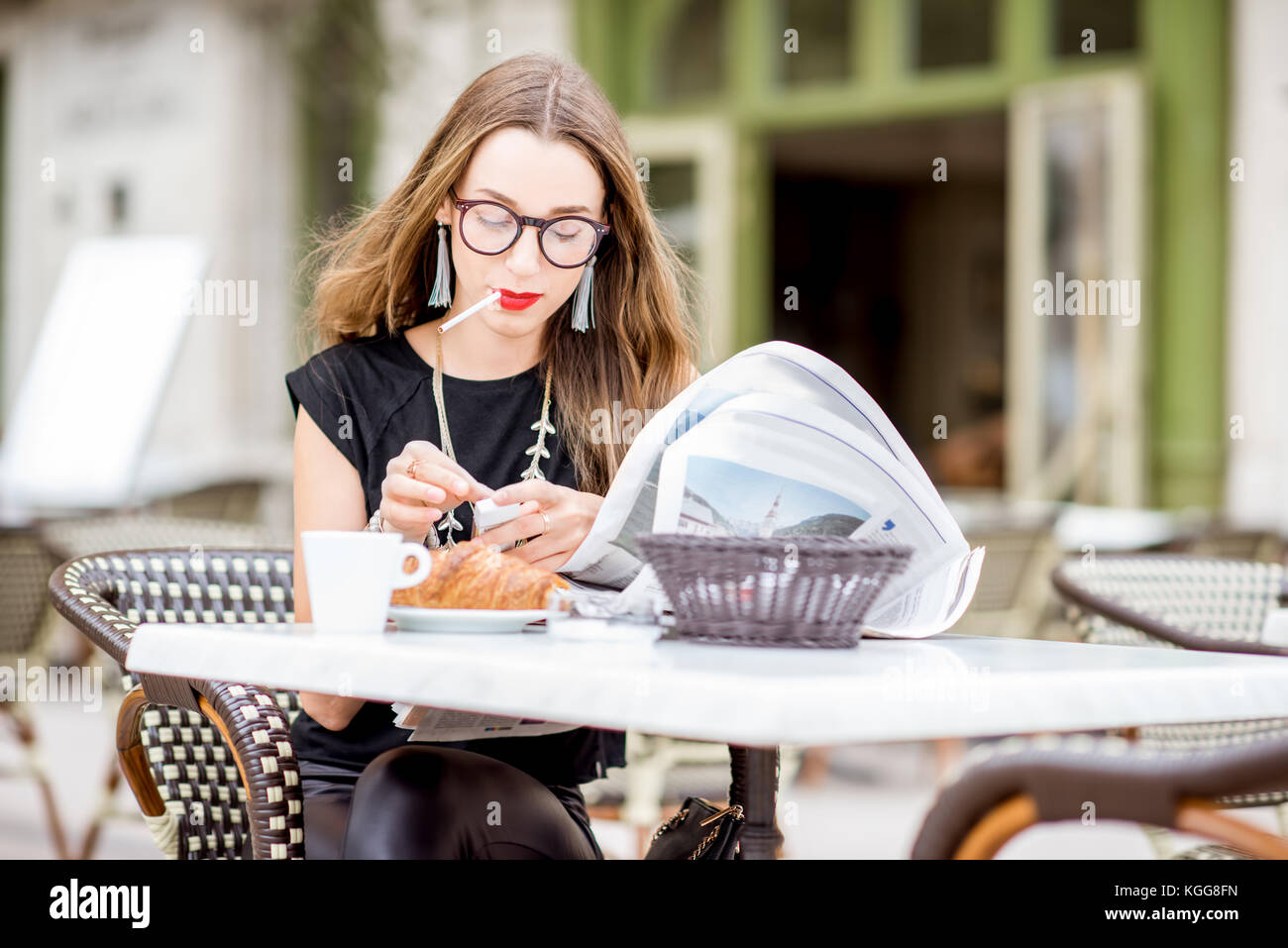 Woman at the french cafe Stock Photo - Alamy