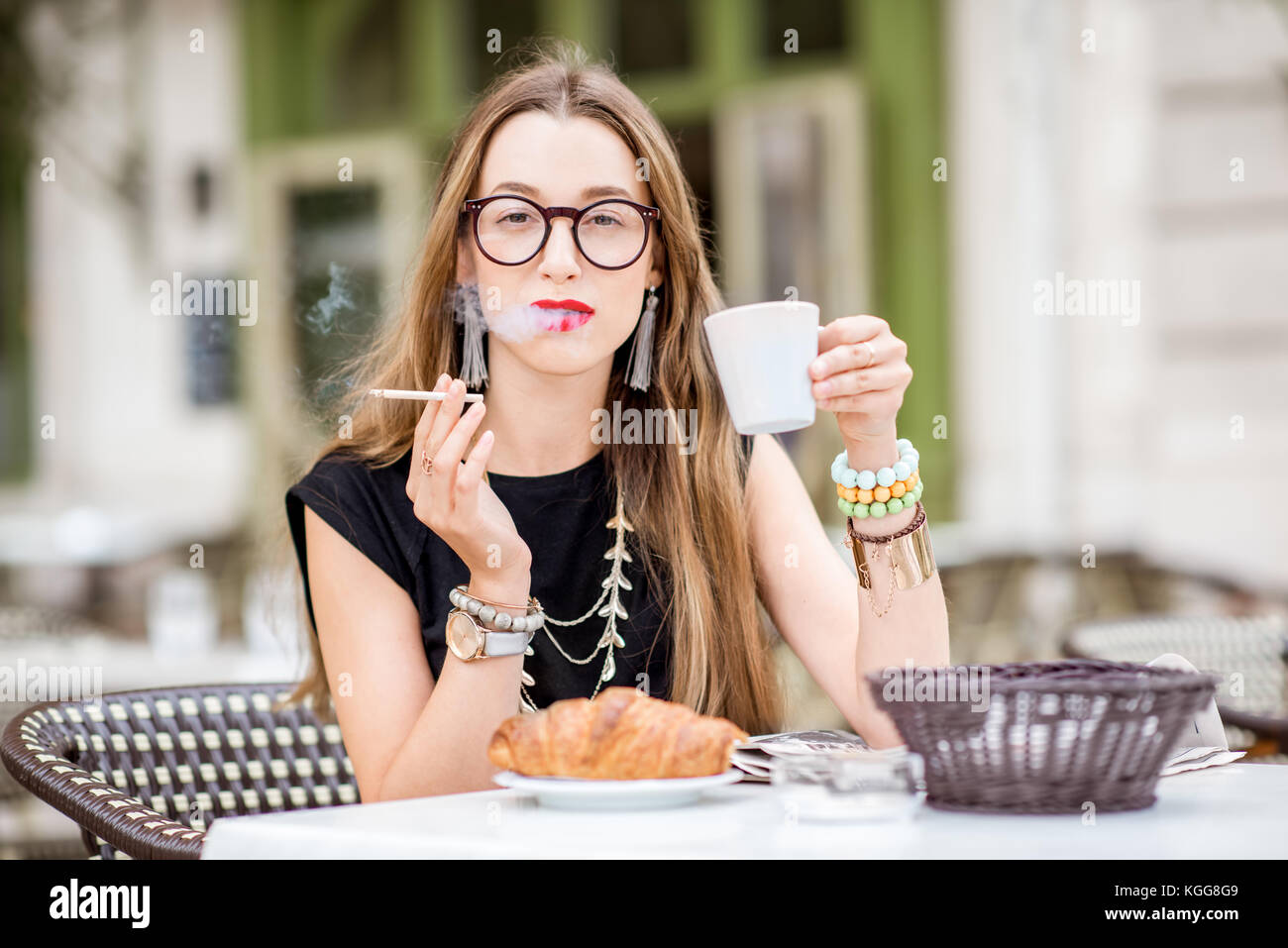 Pretty Girl Smoking Traditional Cigarette High Resolution Stock ...