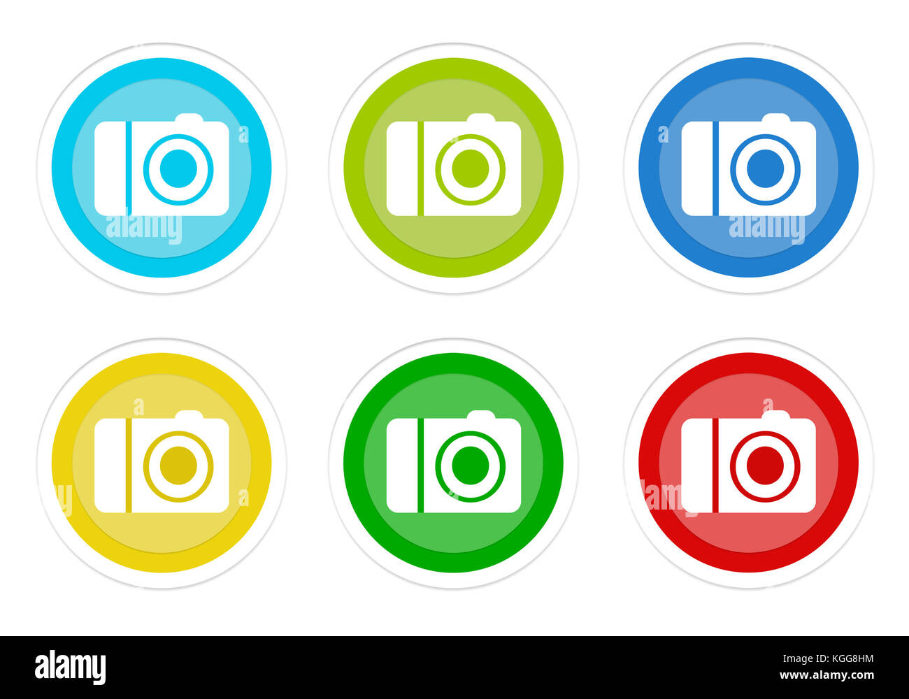 Set of rounded colorful buttons with camera symbol in blue, green ...