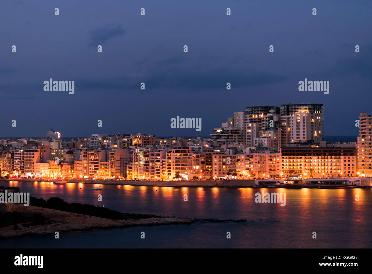 Maltese skyline shot from Valletta's Hastings Gardens at night Stock ...