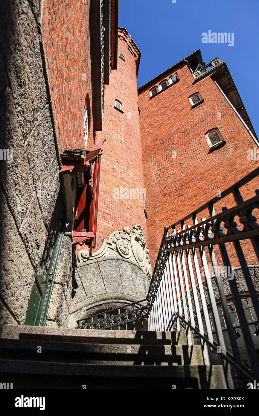 Detail of red building and stairs in central Copenhagen, Denmark Stock ...