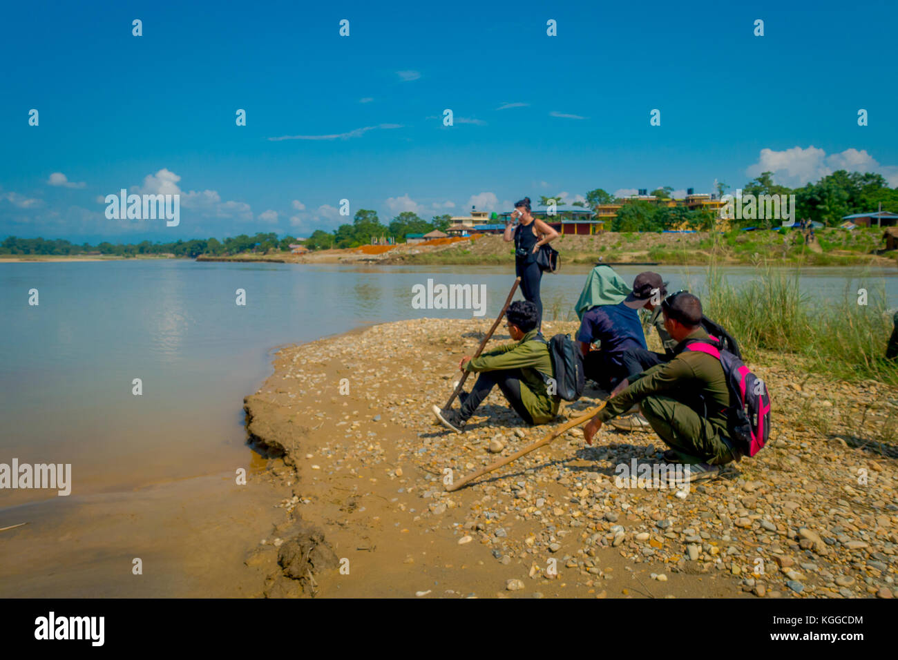 CHITWAN, NEPAL - NOVEMBER 03, 2017: Unidentified tourist in the border ...