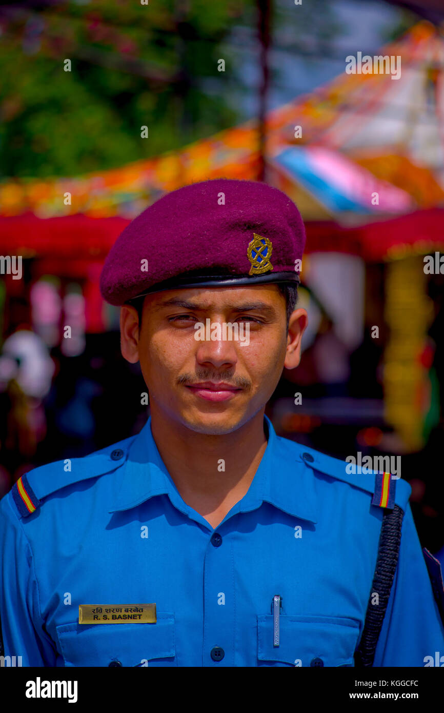 KATHMANDU, NEPAL - SEPTEMBER 04, 2017: Portrait of a Guard from the ...
