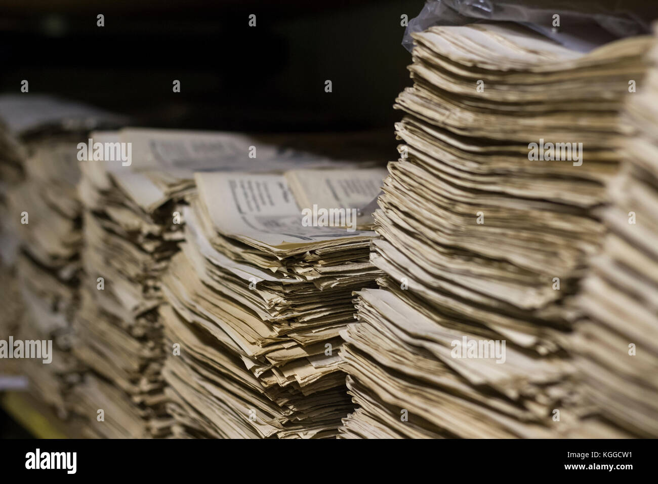 Archive with old newspapers of 1970 Stock Photo - Alamy