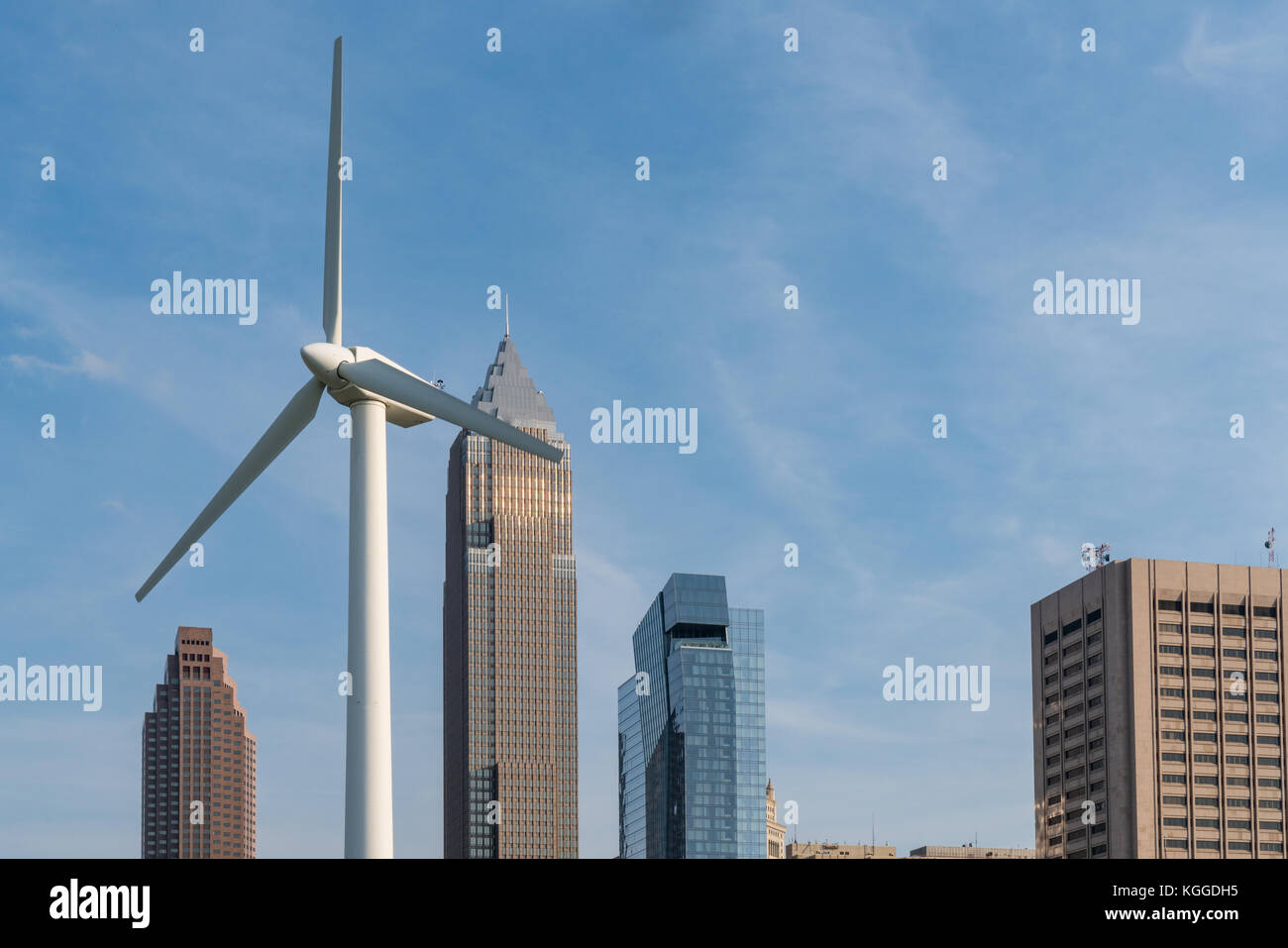 Wind turbine in the skyline of Cleveland, Ohio Stock Photo - Alamy