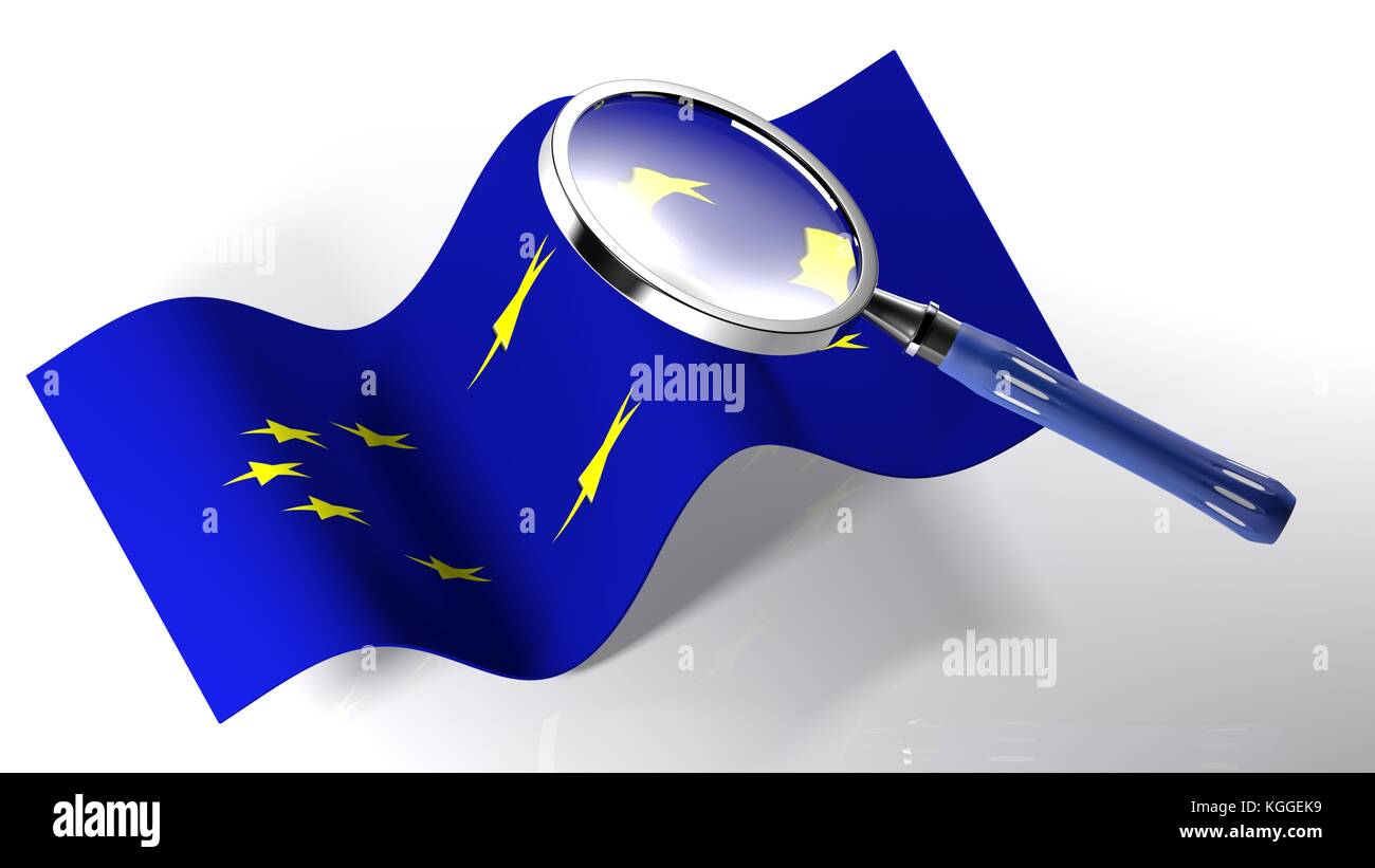 Magnifier on the flag of European Union - 3D rendering Stock Photo - Alamy
