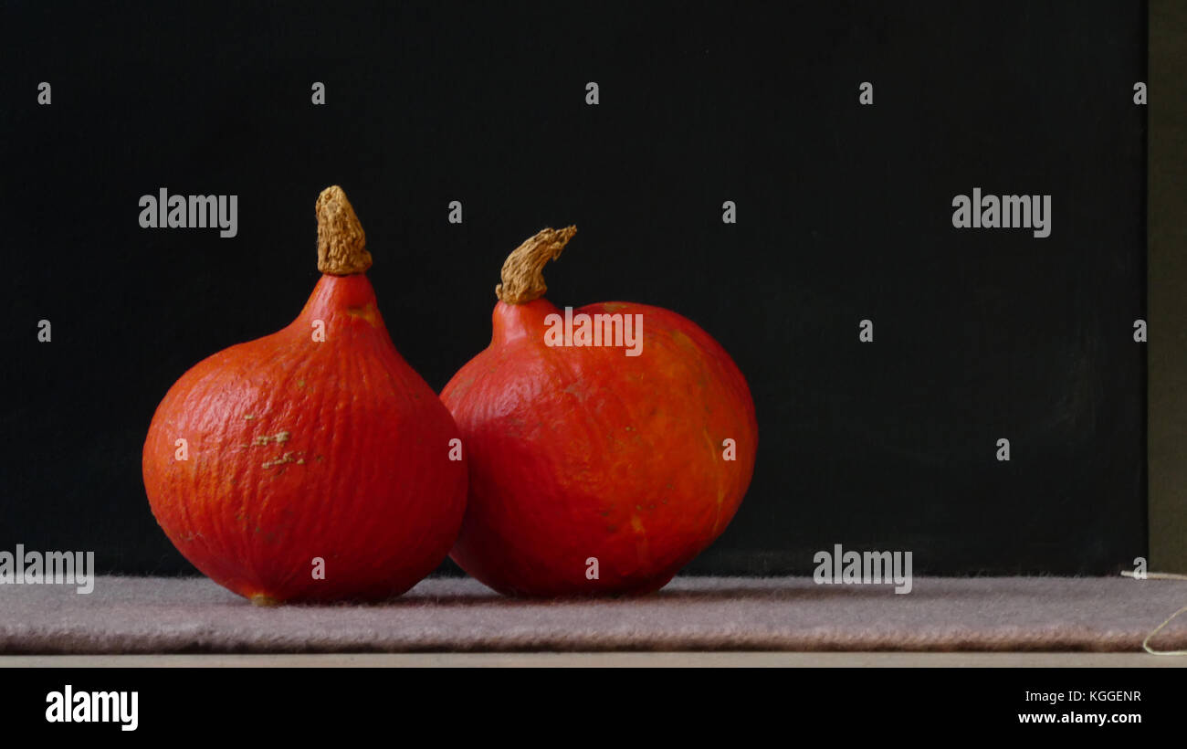 Two orange gourds in realtion to each other Stock Photo - Alamy