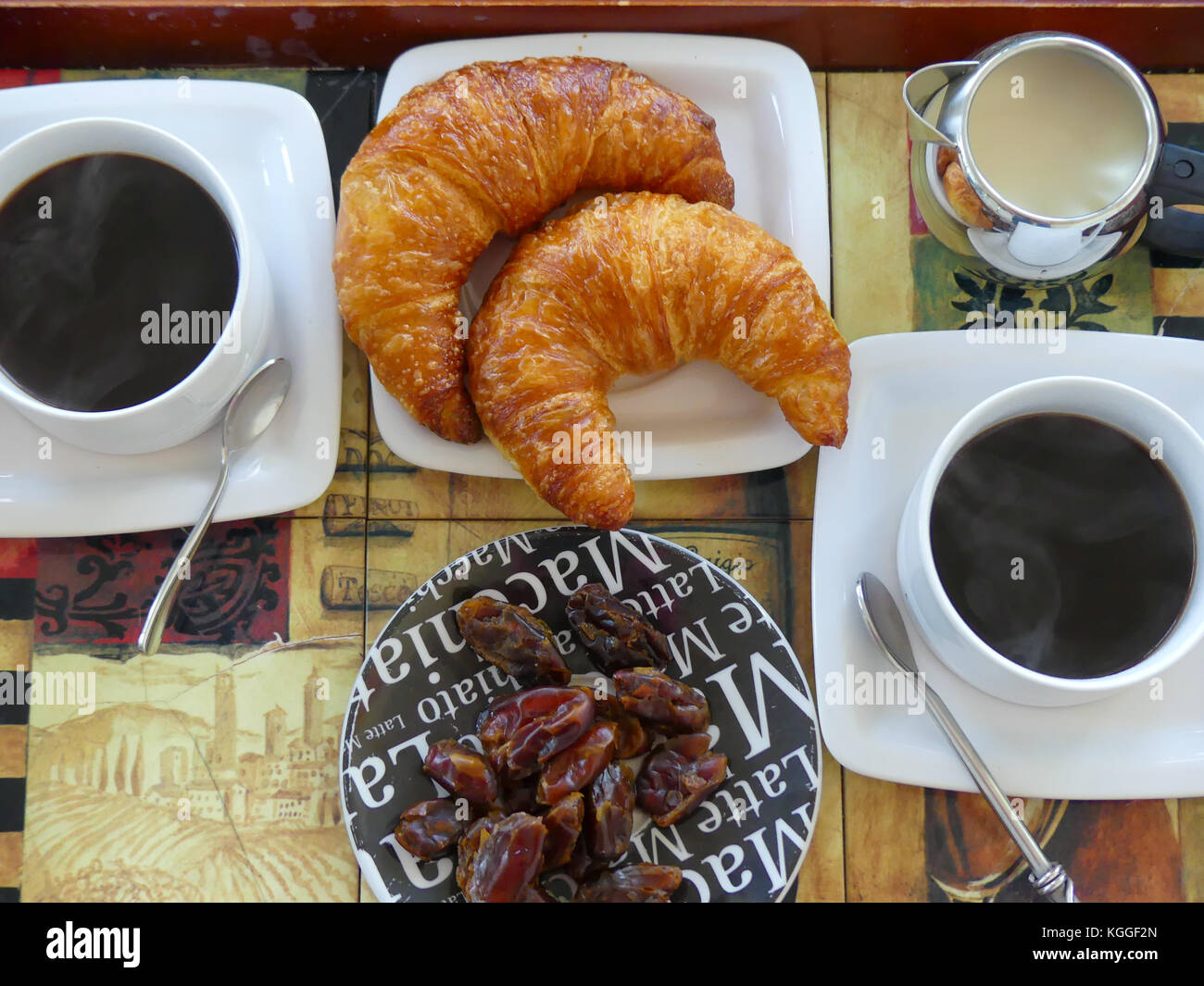 Croissants two coffee milk hi-res stock photography and images - Alamy