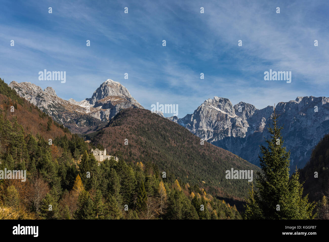 View from Predel / Predil Pass on the border between Italy and Slovenia ...