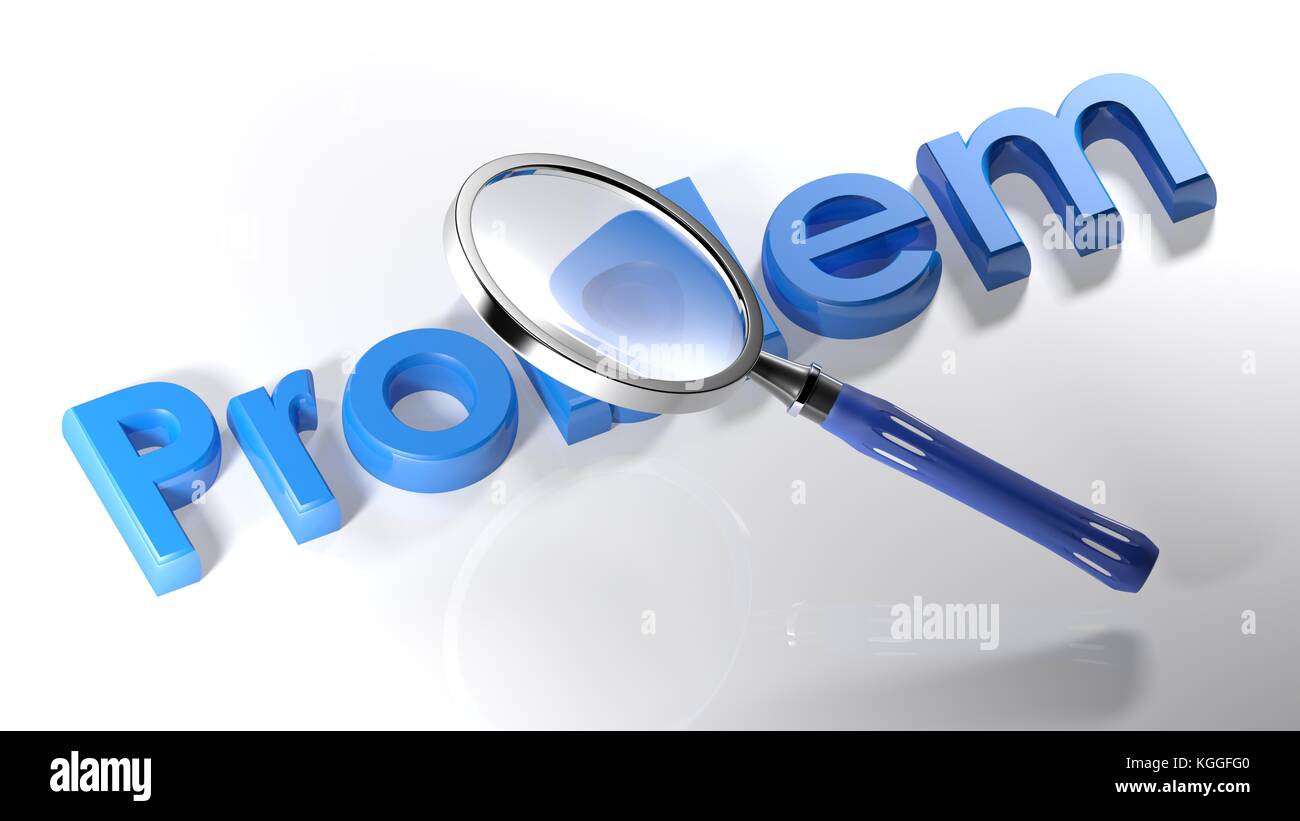 Magnifier on the Problem - 3D rendering Stock Photo - Alamy