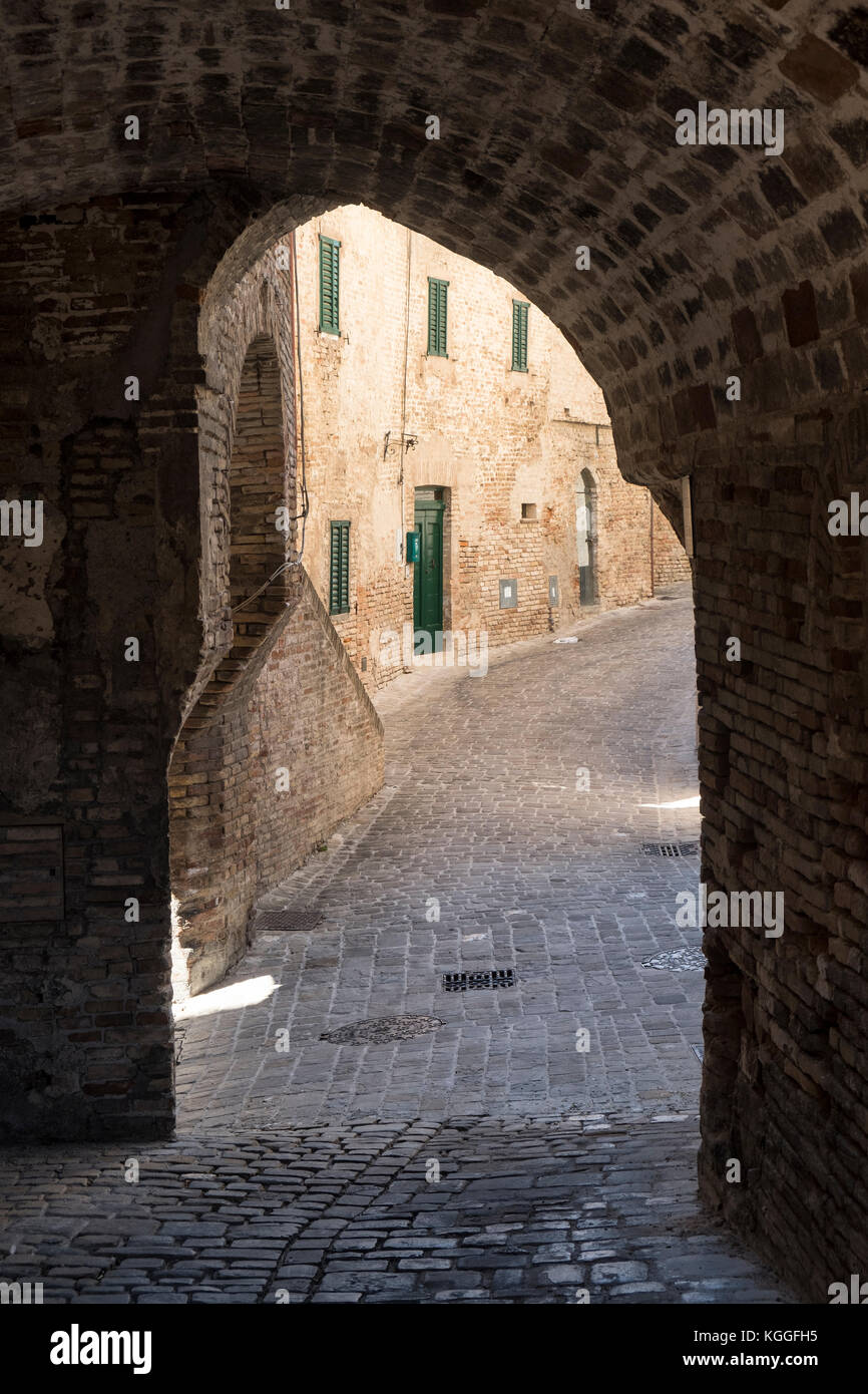 Corinaldo (Ancona, Marches, Italy): the historic town at morning. Walls ...