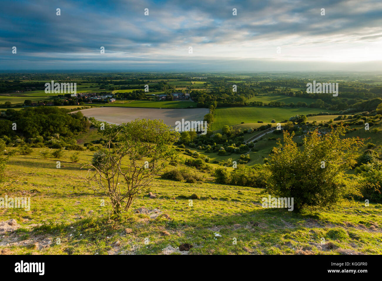 Spring sunrise in South Downs National Park, East Sussex, England Stock ...