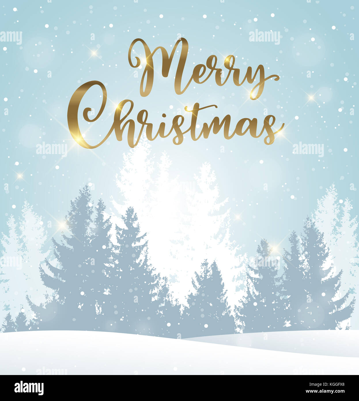 Winter landscape with fir trees in the snow. Christmas greeting card ...