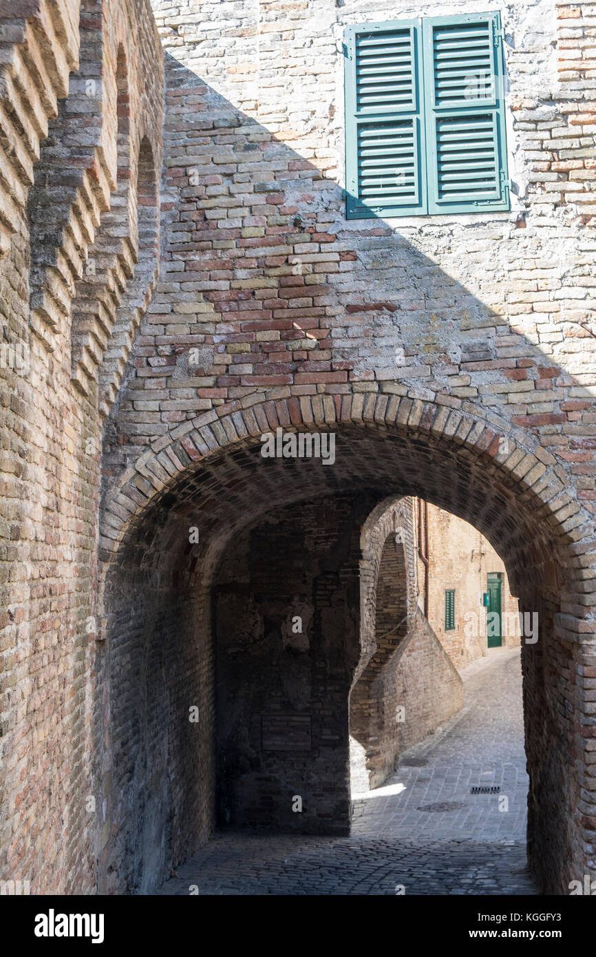 Corinaldo (Ancona, Marches, Italy): the historic town at morning. Walls ...