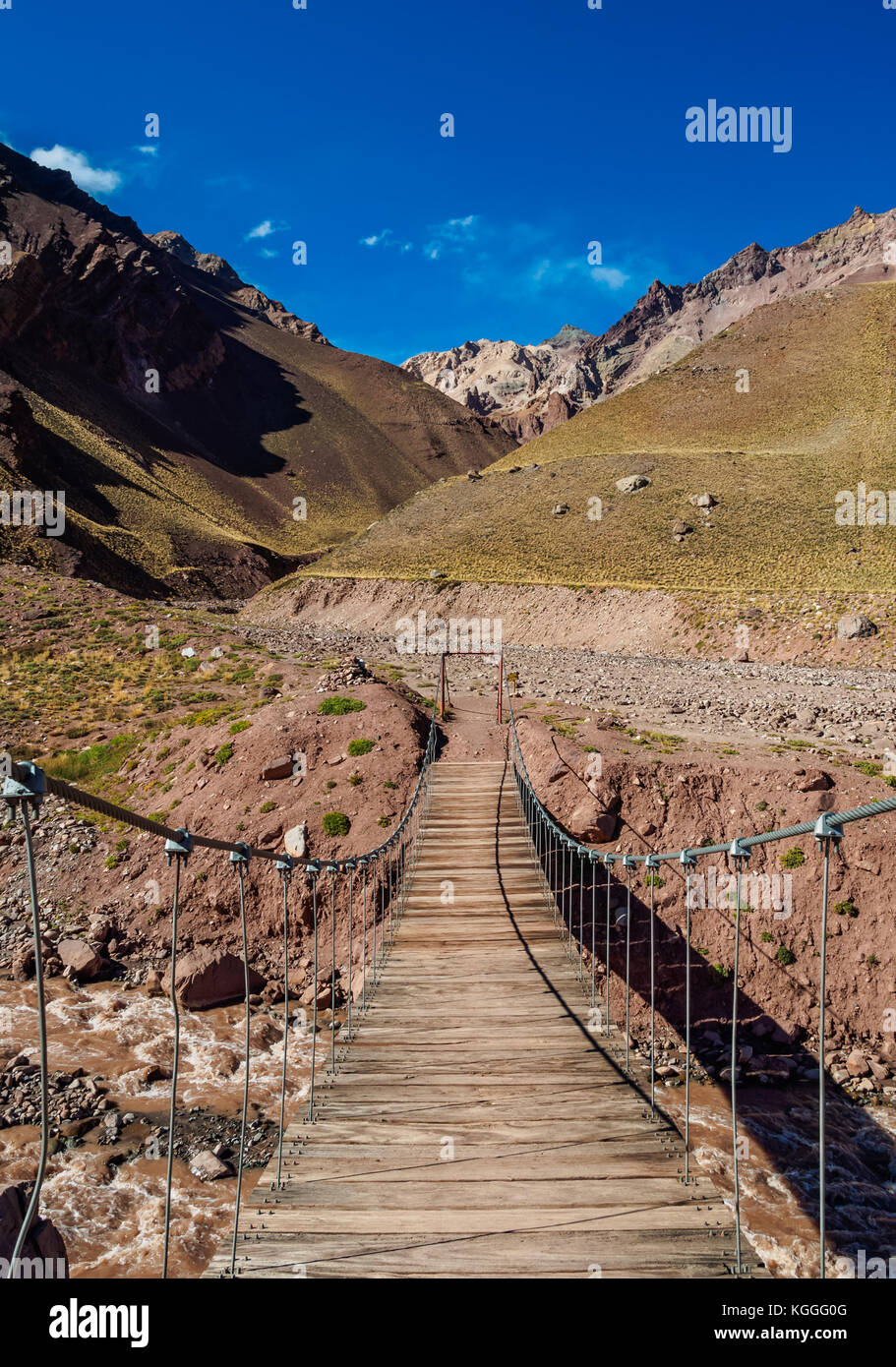 Suspension Bridge over Horcones River, Aconcagua Provincial Park ...