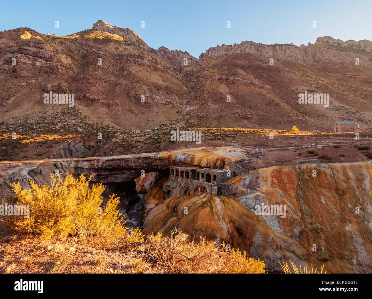 The Inca Bridge, sunset, Puente del Inca, Central Andes, Mendoza ...