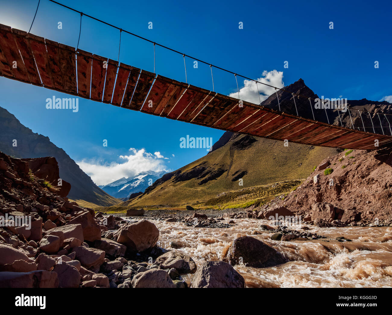 Suspension Bridge over Horcones River, Aconcagua Mountain, Aconcagua ...