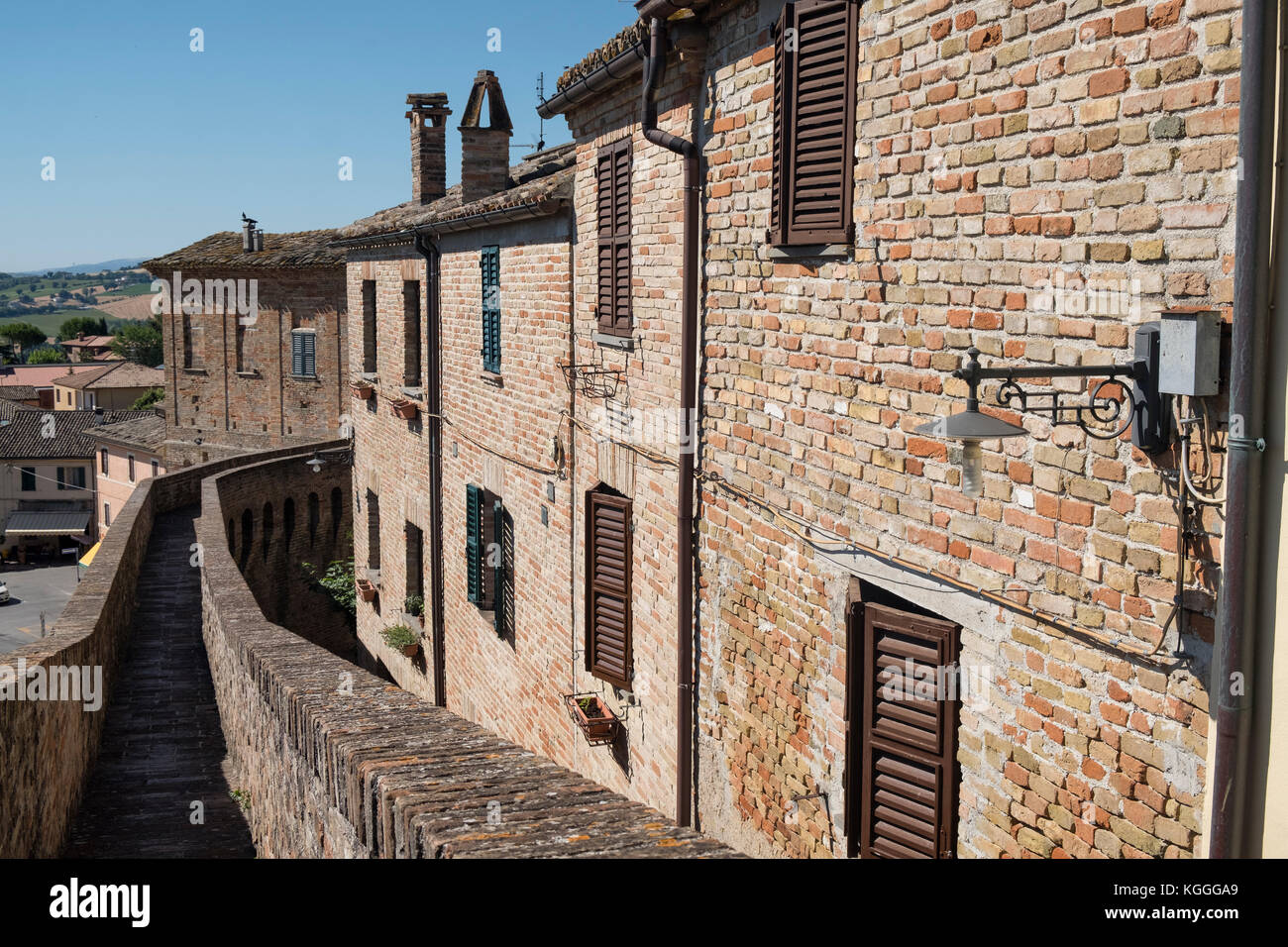 Corinaldo (Ancona, Marches, Italy): the historic town at morning. Walls ...