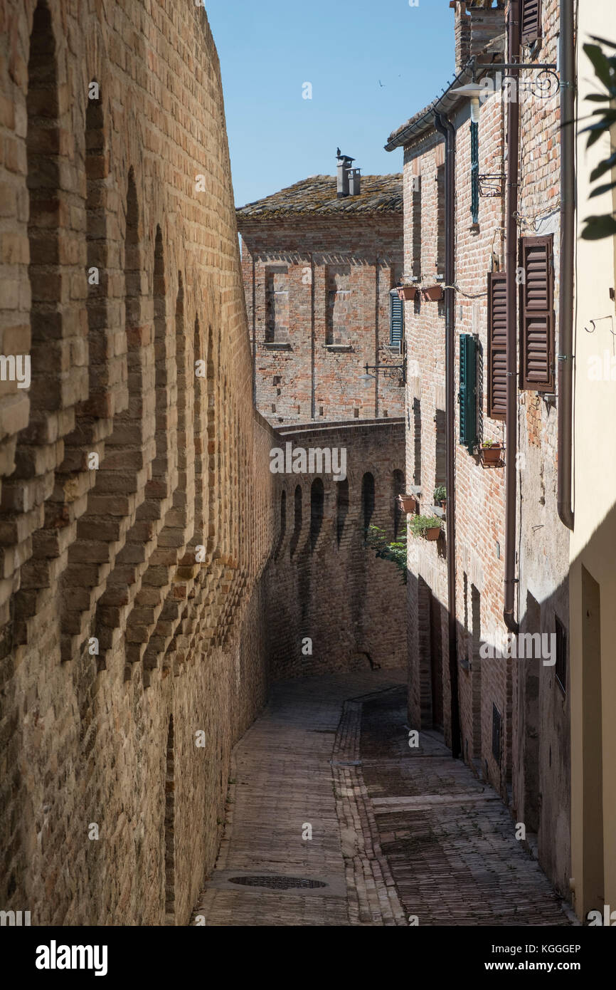 Corinaldo (Ancona, Marches, Italy): the historic town at morning. Walls ...