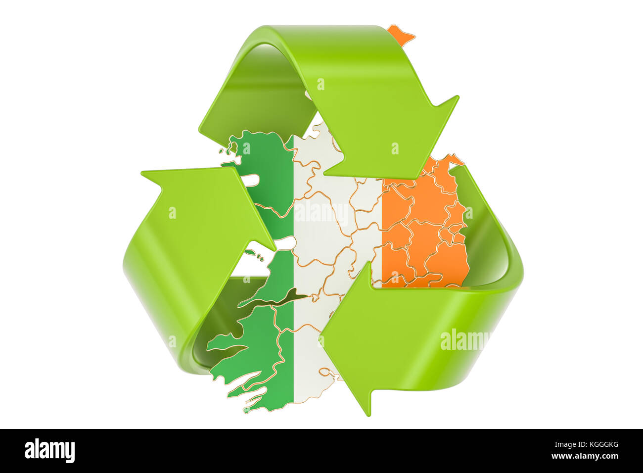 Recycling in Ireland concept, 3D rendering isolated on white background ...