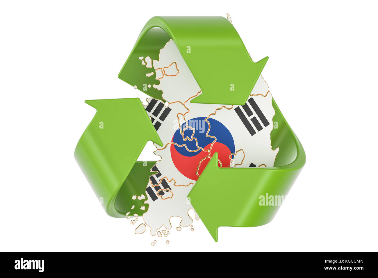 Recycling in South Korea concept, 3D rendering isolated on white ...