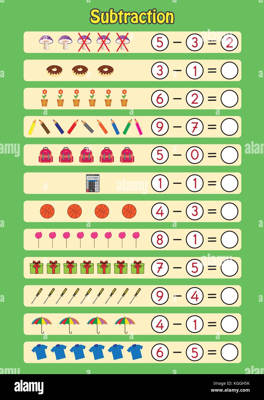 subtraction the object and write the correct answer, math worksheet for ...