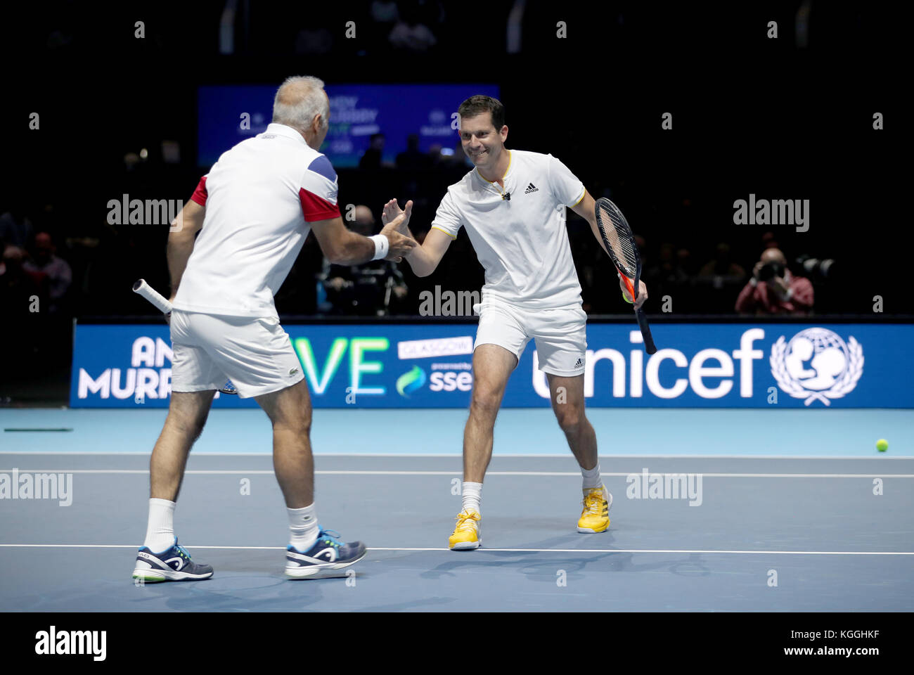 Mansour Bahrami (left) and Tim Henman during the Andy Murray Live Event ...