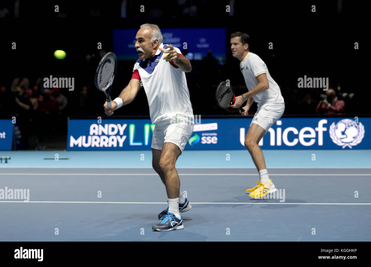 Mansour Bahrami (left) and Tim Henman during the Andy Murray Live Event ...