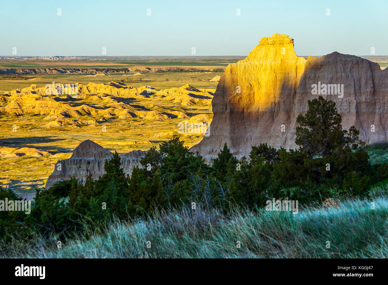 Sunrise on a rock formation in Badlands National Park Stock Photo - Alamy