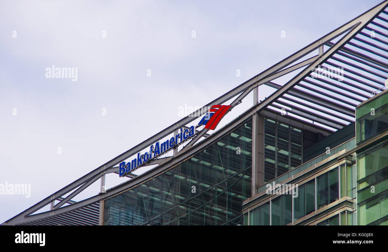 LONDON,UK - CIRCA OCT 2017 - The offices of Bank of America in Canary ...